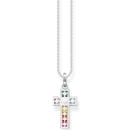 Kreuzkette Thomas Sabo "Kreuz, KE2166-051-14-L45V, KE2166-477-7-L45V, KE2166-643-11-L45V" Halsketten Gr. 45, Silber 925 (Sterlingsilber), silberfarben (silberfarben, mehrfarbig) Damen mit Glas-Keramik Stein, Korund (synth.), Zirkonia (synth.)