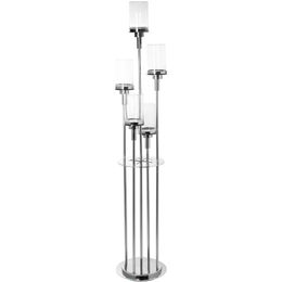 Standkerzenhalter Fink "LONDRA, 5-flammig", silber (silberfarben), H:155cm Ø:33cm, Edelstahl, Glas, Kerzenhalter, Kerzenhalter aus Edelstahl und Glas, Höhe ca. 155 cm
