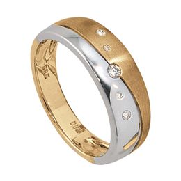 Diamantring Jobo Fingerringe Gr. 50, P1 = bei 10-facher Vergrößerung erkennbare Einschlüsse, Gelbgold 585-Weißgold 585-Diamanten, gelb (gelbgold 585) Damen 585 Gold bicolor mit 5 Diamanten