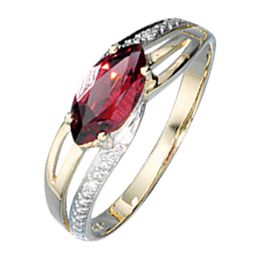 Diamantring Jobo Fingerringe Gr. 50, P1 = bei 10-facher Vergrößerung erkennbare Einschlüsse, Gelbgold 585-Diamanten, gelb (gelbgold 585) Damen 585 Gold bicolor mit Granat und 2 Diamanten