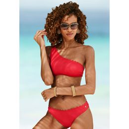 Bustier-Bikini-Top Lascana "Scallop" Gr. 40, Cup C/D, rot Damen Bikini-Oberteile Ocean Blue in One-Shoulder-Form