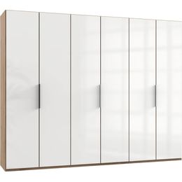 Kleiderschrank wimex "Level by fresh to go" Schränke Gr. B/H/T: 300 cm x 236 cm x 58 cm, 6 St., braun (plankeneichefarben, weißglas) Drehtürenschrank Kleiderschrank Drehtürenschränke Schränke Türen vollflächig mit farbigem Glas