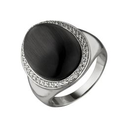 Fingerring Jobo Fingerringe Gr. 50, Silber 925 (Sterlingsilber), schwarz (schwarz, schwarz) Damen 925 Silber mit Mondstein-Imitation und 38 Zirkonia