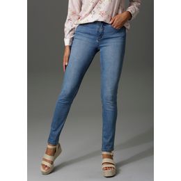 Slim-fit-Jeans Aniston CASUAL Gr. 42, N-Gr, blau (blue) Damen Jeans 5-Pocket-Jeans Röhrenjeans regular Waist