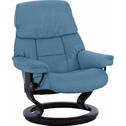 Relaxsessel stressless "Ruby", blau (sparrow blau paloma), B:79cm H:98cm T:76cm, Leder BATICK: BATICK ist ein leicht korrigiertes, durchgef&auml;rbtes und genarbtes M&ouml;belleder, bei dem die meisten Unebenheiten und Spuren in der Regel entfernt wurden.;Leder PALOMA: PALOMA ist ein durchgef&auml;rbtes Semianilin-M&ouml;belleder mit nat&uuml;rlicher Narbung., Sessel, Relaxsessel, mit Classic Base, Gr&ouml;&szlig;e M, Gestell Eiche,