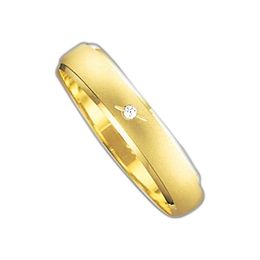 Trauring Firetti "Schmuck Geschenk Gold 375 Hochzeit Ehering "LIEBE"" Fingerringe Gr. 18, 0,0075 ct SI = kleine Einschlüsse mit Brillant, Gelbgold 375, 4 mm, gelb (gelbgoldfarben) Trauringe Made in Germany, wahlweise mit oder ohne Brillant