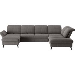 Sit & More Wohnlandschaft SIT & MORE "Leandro U-Form", grau, B:363cm H:88cm T:242cm, 90% Polyester, 10% Polyamid, Sofas, Wohnlandschaft, Wahlweise mit Bett-, Kopfteil - und Armlehnfunktion, sowie Bettkasten