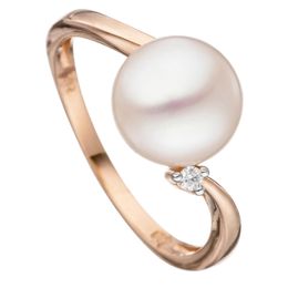 Perlenring Jobo "Ring mit Perle und Diamant" Fingerringe Gr. 54, SI = kleine Einschlüsse, Roségold 585-Diamanten-Perlen, rosegold (roségold 585) Damen 585 Roségold