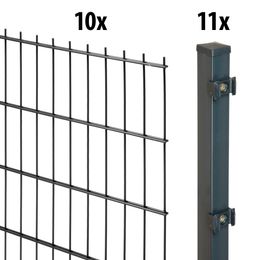 GARDEN 'N' MORE Doppelstabmattenzaun "Standard" Zaunelemente 10 Elemente für 20 m, LxH: 200 x 203 cm, mit 11 Pfosten Gr. H/L: 200cm x 20 m, Pfosten: 1, grau (anthrazit)