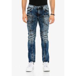 Cipo & Baxx Bequeme Jeans CIPO & BAXX Gr. 30, Länge 32, blau (dunkelblau) Herren Jeans mit trendigen Ziernähten in Straight-Fit