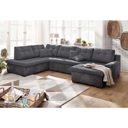 Wohnlandschaft Home Affaire "F&ouml;hr U-Form", schwarz (schwarz, anthrazit), B:310cm H:75cm T:200cm, 100% Polyester PRIMABELLE/Webstoff;100% Polyester Melrose/Struktur grob;100% Polyester Luxus-Microfaser/Struktur, Sofas, Wohnlandschaft, wahlweise mit Bettfunktion