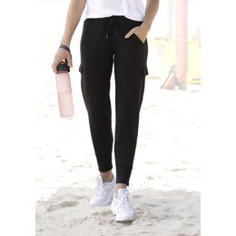 Jogginghose Venice Beach, Herren, Gr. 38, N-Gr, schwarz, Sweatware, Obermaterial: 95% Baumwolle, 5% Elasthan. B&uuml;ndchen: 95% Baumwolle, 5% Elasthan, unifarben, figurumspielend lang, Hosen Jogginghose, mit seitlichen Taschen am Bein, Cargohose, Sweathose