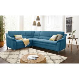 Sit & More Ecksofa SIT & MORE "Cardoso L-Form", blau (azur), B:249cm H:90cm T:209cm, Flachgewebe (100% Polyester);Struktur (100% Polyester);Luxus-Microfaser (90% Polyester, 10% Polyamid), Sofas, Ecksofa, mit Federkern, wahlweise mit Bettfunktion und Schubkasten