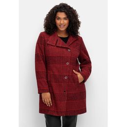 Outdoorjacke sheego by Joe Browns "Große Größen", Damen, Gr. 44, schwarz (schwarz, rot), Obermaterial: 100% Polyester;Futter: 100% Polyester, gemustert, feminin, figurumspielend lang, Langarm, Jacken, in Wolloptik und leichter A-Linie