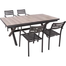 Garten-Essgruppe Garden Pleasure "Tischgruppe »RANA/TREVISO Set 01«" Sitzmöbel-Sets schwarz (schwarz, dunkelgrau, anthrazit) Outdoor Möbel 4 Stühle (stapelbar), Tisch LxB: 202x100 cm