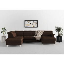 Sit & More Wohnlandschaft SIT & MORE "Marano U-Form", braun (dunkelbraun), B:304cm T:216cm, 100% Polyester, Sofas, Wohnlandschaft, inklusive Kopfteilverstellung, wahlweise mit Bettfunktion, Bettkasten