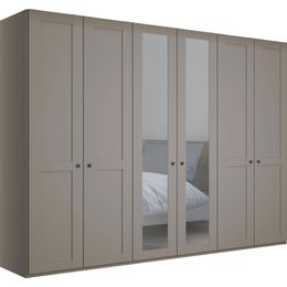 Drehtürenschrank Wiemann "Göteborg, mit 95 Öffnungswinkel, Made in Germany" Schränke Gr. B/H/T: 295,2 cm x 216 cm x 58 cm, 6 St., grau (kieselgrau, dekor, kristallspiegel) Drehtürenschränke inkl. Spiegel und Türendämpfung, moderner Landhausstil