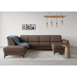 Sit & More Wohnlandschaft SIT & MORE "Sinatra U-Form", braun (espresso), B:326cm H:85cm T:220cm, 98% Polyester, 2% Polyamid, Sofas, Wohnlandschaft, optional mit Kopfteilverstellung und Armteilfunktion, Metallf&uuml;&szlig;e