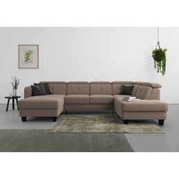 Sit & More Wohnlandschaft SIT & MORE "Belluci U-Form", grau (taupe), B:321cm H:85cm T:195cm, Sofas, Wohnlandschaft, Kopfteilverstellung und Federkern, wahlweise mit Bettfunktion