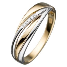 Diamantring Jobo Fingerringe Gr. 52, SI = kleine Einschlüsse, Gelbgold 585-Weißgold 585-Diamanten, gelb (gelbgold 585) Damen 585 Gold bicolor mit 5 Diamanten