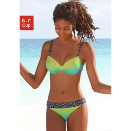 Bügel-Bikini Kangaroos Gr. 36, Cup E, blau (türkis-grün) Damen Bikini-Sets mit trendigen Details im Leoprint