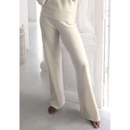 Strickhose Lascana "-Loungehose" Gr. 44/46, N-Gr, beige (creme) Damen Hosen mit Rippbündchen, Loungewear