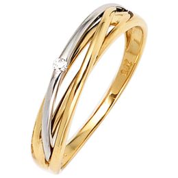 Solitärring Jobo Fingerringe Gr. 52, SI = kleine Einschlüsse, Gelbgold 585-Weißgold 585-Diamanten, gelb (gelbgold 585) Damen 585 Gold bicolor mit Diamant 0,02 ct.