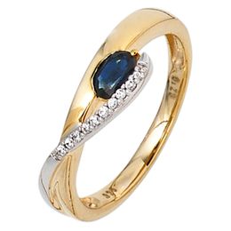 Goldring Jobo Fingerringe Gr. 50, Gelbgold 333-Weißgold 333, goldfarben (gelbgold 333) Damen Fingerringe 333 Gelbgold Weißgold mit Safir und Zirkonia