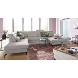 Sit & More Wohnlandschaft SIT & MORE "Brisbane U-Form", silber, B:367cm T:243cm, Soft clean (98% Polyester, 2% Polyamid), Sofas, Wohnlandschaft, Fu&szlig;h&ouml;he 12 cm, inklusive Sitztiefen-, Armteil- und Kopfteilverstellung