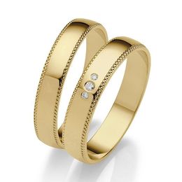 Trauring Firetti "Schmuck Geschenk Gold 375 Hochzeit Ehering "LIEBE"" Fingerringe Gr. 50, 0,02 ct SI = kleine Einschlüsse mit Brillanten, Gelbgold 375, 4 mm, gelb (gelbgoldfarben) Trauringe Made in Germany, wahlweise mit oder ohne Brillanten