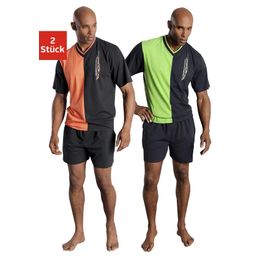 Shorty Le Jogger Gr. 44/46 (S), bunt (grün, orange) Herren Homewear-Sets mit 2-farbigem T-Shirt