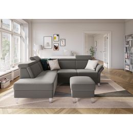 Sit & More Ecksofa SIT & MORE "Vincenzo L-Form", grau (hellgrau), B:245cm H:84cm T:193cm, Sofas, Ecksofa, inklusive Kopfteilverstellung, wahlweise mit Bettfunktion, Bettkasten