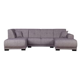 Wohnlandschaft Home Affaire "Langeland U-Form", grau, B:297cm H:85cm T:163cm, 100% Polyester, Sofas, Wohnlandschaft, incl. 2 Zierkissen, Recamiere wahlweise links oder rechts