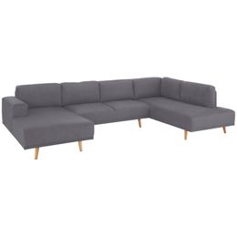 Wohnlandschaft Home Affaire "Lasse U-Form", grau, B:355cm H:84cm T:203cm, Filzoptik (100% Polyester);Luxus-Microfaser (100% Polyester);Struktur fein( 100% Polyester), Sofas, Wohnlandschaft, im scandinavischem Stil mit Holzf&uuml;&szlig;en