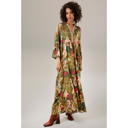 Maxikleid Aniston CASUAL Gr. 36, N-Gr, bunt (grün, hellbeige, fuchsia, petrolhallbraun, orange, schwarz) Damen Kleider mit farbenfrohem Blumen- und Paisley-Druck