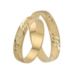 Trauring Firetti "Schmuck Geschenk Gold 375 Hochzeit Ehering "LIEBE" Welle" Fingerringe Gr. 16,5, 0,01 ct SI = kleine Einschlüsse mit Brillant, Gelbgold 585, 4 mm, gelb (gelbgoldfarben) Made in Germany, wahlweise mit oder ohne Brillant