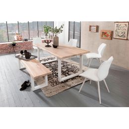 Esstisch Home Affaire "Tristan" Tische Gr. B/H/T: 280 cm x 77 cm x 110 cm, beige (natur, silber, silberfarben) Esstische rechteckig Eiche massiv mit Baumkante