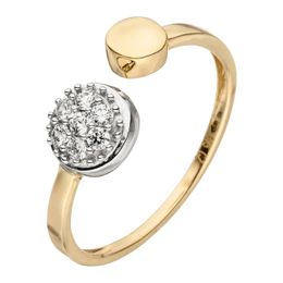 Goldring Jobo Fingerringe Gr. 50, Gelbgold 375-Weißgold 375, gelb (gelbgold 375) Damen Fingerringe offen 375 Gold bicolor mit 7 Zirkonia