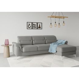 Sit & More Ecksofa SIT & MORE "Sinatra L-Form", grau (steel), B:258cm H:85cm T:170cm, 100% Polyester, Sofas, Ecksofa, mit Recamiere, optinal mit Kopfteilverstellung und Armteilfunktion