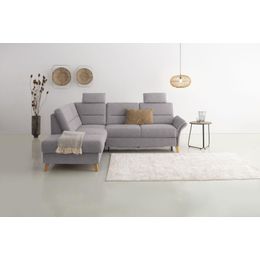 Ecksofa Home Affaire "Westerland L-Form", silber, B:238cm H:90cm T:213cm, 100% Polyester, Sofas, Ecksofa, Federkern-Polsterung, wahlweise mit Bettfunktion, Bettkasten