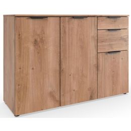 Kombikommode wimex "Level by fresh to go" Sideboards Gr. B/H/T: 122 cm x 84 cm x 41 cm, 2, braun (plankeneiche nachbildung) Kombikommoden 3-türig mit 2 Schubladen, soft-close Funktion, 122 cm breit, 84cm hoch