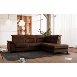 Sit & More Ecksofa SIT & MORE "Astoria L-Form", braun (dunkelbraun), B:256cm H:91cm T:225cm, 100% Polyester, Sofas, Ecksofa, wahlweise mit motorischer Relaxfunktion