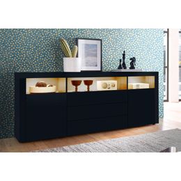 borchardt Möbel Sideboard BORCHARDT MÖBEL "Santa Fe" Sideboards Gr. B/H/T: 166 cm x 72 cm x 35 cm, 3, schwarz (schwarz matt mit perlstruktur) Breite 166 cm