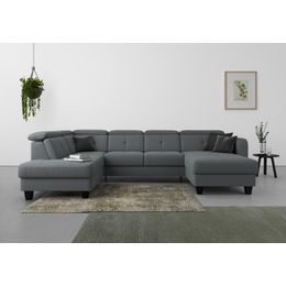 Sit & More Wohnlandschaft SIT & MORE "Belluci U-Form", grau, B:321cm H:85cm T:195cm, Sofas, Wohnlandschaft, Kopfteilverstellung und Federkern, wahlweise mit Bettfunktion