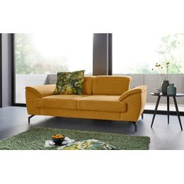 Sit & More 2-Sitzer SIT & MORE "Percy", gelb (mustard), B:197cm H:80cm T:112cm, Sofas, 15 cm Fu&szlig;h&ouml;he, Sitztiefenverstellung, wahlweise Kopfteilverstellung