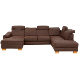 Wohnlandschaft Home Affaire "Dundee U-Form", braun (dunkelbraun), B:338cm H:86cm T:219cm, Luxus-Microfaser Lederoptik (100% Polyester), Sofas, Wohnlandschaft, wahlweise mit Kopfteilverstellung und zus&auml;tzlich mit Bettfunktion