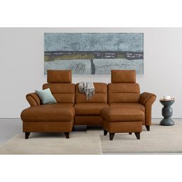 Sit & More Ecksofa SIT & MORE "Mellum L-Form", braun (haselnuss), B:250cm H:87cm T:163cm, 100% Polyester, Sofas, Ecksofa, Federkern, wahlweise mit Bettfunktion, Bettkasten und Armteilfunktion