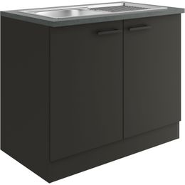 Spülenschrank Optifit "Palma" Schränke Gr. B/H/T: 100 cm x 84,8 cm x 60 cm, 2 St., schwarz (anthrazit, anthrazit, anthrazit) Breite 100 cm, inklusive Einbauspüle