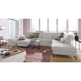 Sit & More Wohnlandschaft SIT & MORE "Brisbane U-Form", beige (creme), B:367cm T:243cm, Soft clean (98% Polyester, 2% Polyamid), Sofas, Wohnlandschaft, Fu&szlig;h&ouml;he 12 cm, inklusive Sitztiefen-, Armteil- und Kopfteilverstellung