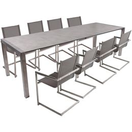 Garten-Essgruppe Garden Pleasure "SIENNA" Sitzmöbel-Sets Gr. B/H/T: 292 cm x 90 cm x 160 cm, ausziehbar, grau (grau, taupe, silberfarben) Outdoor Möbel mit ausziehbarem Tisch